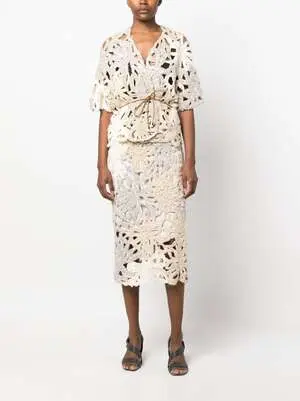 Brunello Cucinelli Embellished Crochet-knit Skirt