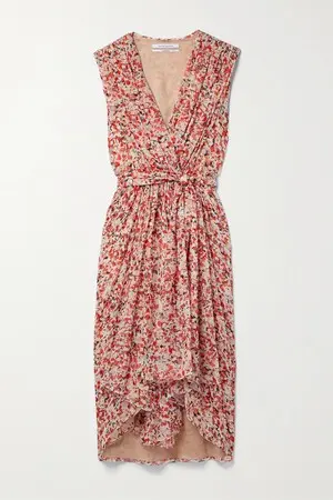 Another Tomorrow Net Sustain Gathered Printed Peace Silk Midi Dress