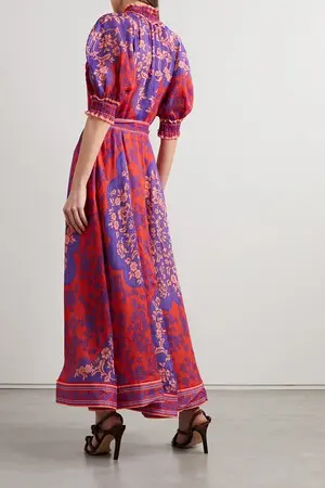 Zimmermann Raie Swing Belted Printed Ramie Maxi Dress