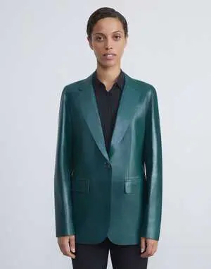 Lafayette 148 New York Nappa Leather Single Button Blazer