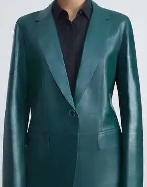 Lafayette 148 New York Nappa Leather Single Button Blazer