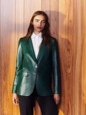 Lafayette 148 New York Nappa Leather Single Button Blazer