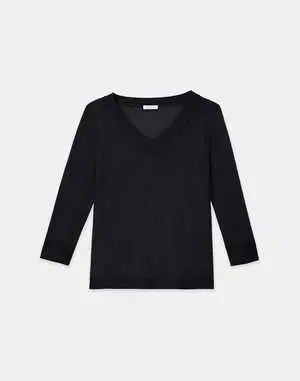 Lafayette 148 New York Fine Cashmere V-neck Sweater - Black