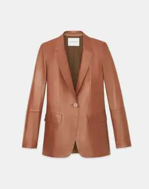 Lafayette 148 New York Nappa Leather Single-button Blazer - Copper
