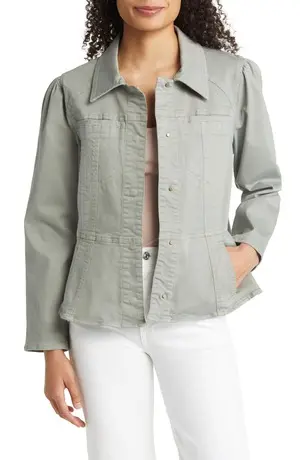 Wit & Wisdom Wit & Wisdom Peplum Denim Jacket Deep Sea Grass