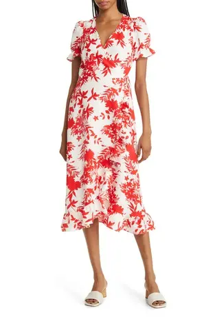 Other Stories Floral Print Linen Wrap Dress In Red/ White Flower Arlo Aop -  26% Off | Editorialist