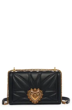 Dolce & Gabbana Devotion Logo Heart Lambskin Crossbody Bag - Black