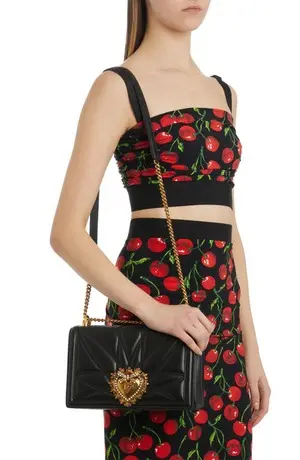 Dolce & Gabbana Devotion Logo Heart Lambskin Crossbody Bag - Black