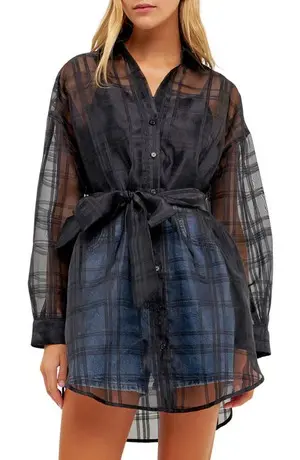 English Factory Check Button-up Shirt With Cami