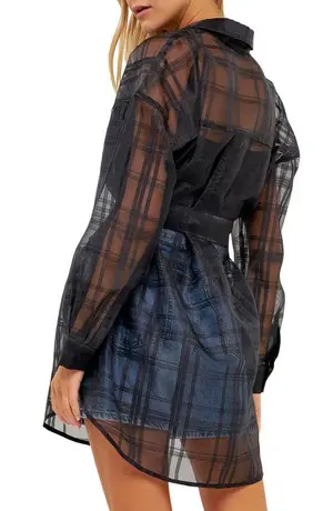 English Factory Check Button-up Shirt With Cami