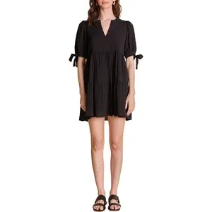 English Factory Texture Puff Sleeve Dress - Black