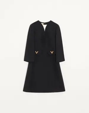 Valentino Garavani Valentino Crepe Couture Midi Dress With Jewel Button Detail Black
