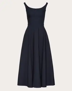 Valentino Garavani Valentino Crepe Couture Midi Dress With Jewel Button Detail Navy