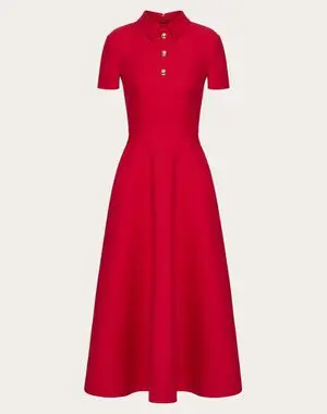 Valentino Garavani Valentino Crepe Couture Midi Dress With Jewel Button Detail Red