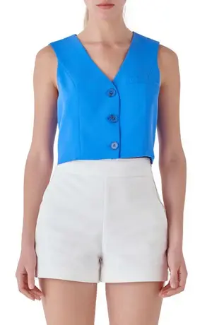 Endless Rose Button-up Crop Vest - Ocean Blue
