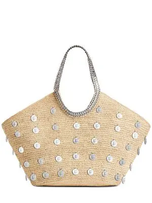 Rabanne Cabas Raffia Tote Bag Natural,silver