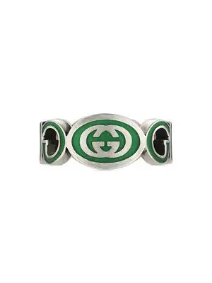 Gucci Sterling Silver Interlocking Gg Logo Ring - Silver Green