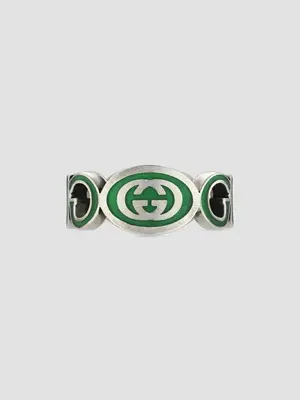 Gucci Sterling Silver Interlocking Gg Logo Ring - Silver Green