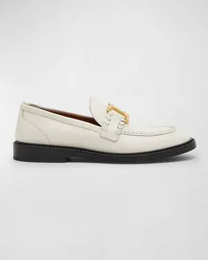 Chloé Marcie Leather Chain Loafers - Eggshell
