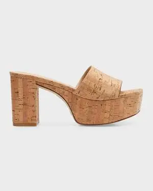 STUART WEITZMAN Square High Cork Platform Sandals - Natural