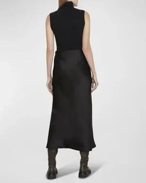 Vince Side-slit Satin Slip Skirt - Black