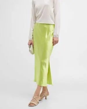 Vince Side-Slit Satin Slip Skirt Serpentine