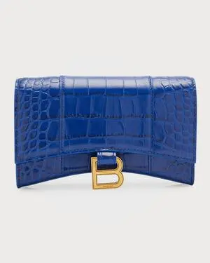 Balenciaga Hourglass Shiny Mock-croc Chain Wallet Indigo