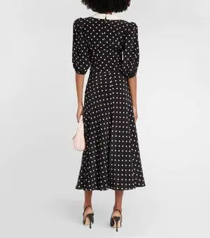 Alessandra Rich Polka-Dot Silk Midi Dress In Black - 32% Off | Editorialist