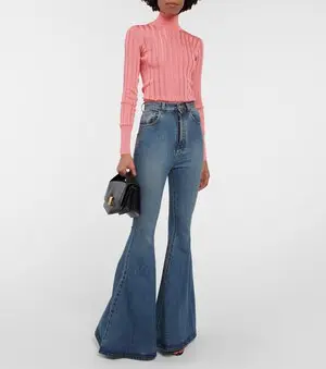 Alaïa Ribbed Knit Turtleneck Sweater - Pink