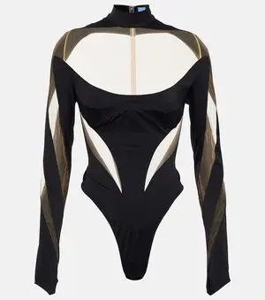 MUGLER Mesh-trimmed Bodysuit - Black