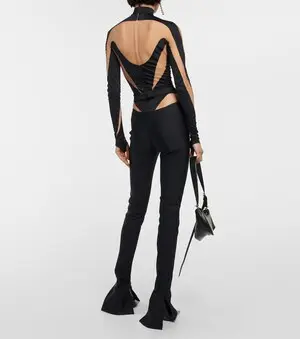 MUGLER Mesh-trimmed Bodysuit - Black