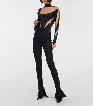 MUGLER Mesh-trimmed Bodysuit - Black
