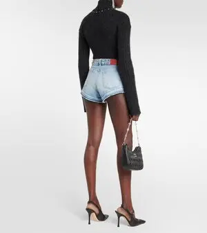 Alessandra Rich Embellished Mid-rise Denim Shorts