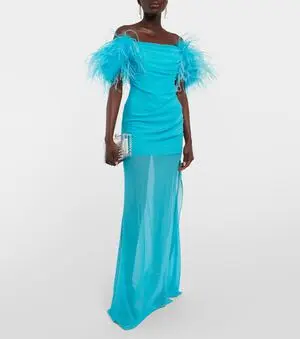 Giuseppe Di Morabito Feather-trimmed Maxi Dress