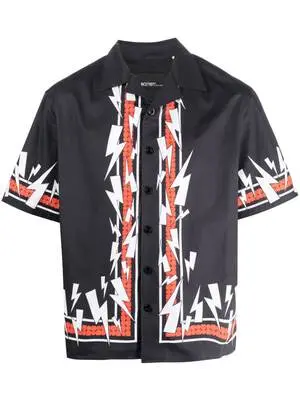 Neil Barrett Thunderbolt-print Cotton Bowling Shirt - Black