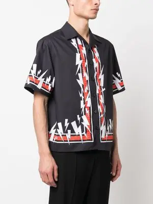 Neil Barrett Thunderbolt-print Cotton Bowling Shirt