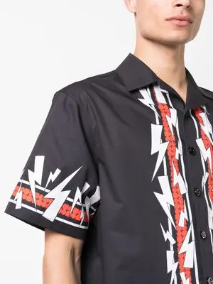 Neil Barrett Thunderbolt-print Cotton Bowling Shirt