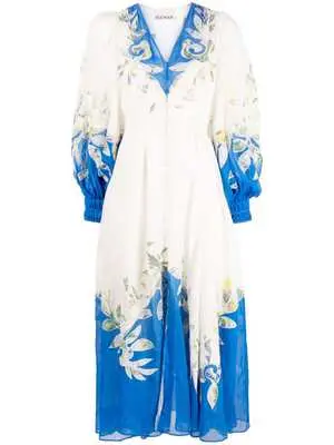 ALEMAIS Rita Embroidered Midi Dress Neutrals