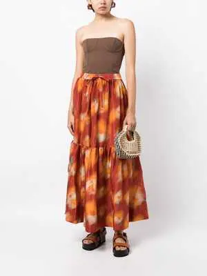 LEE MATHEWS Abstract-print Linen-silk Skirt