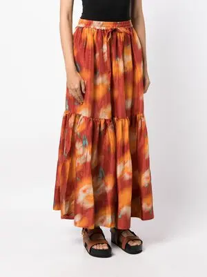 LEE MATHEWS Abstract-print Linen-silk Skirt