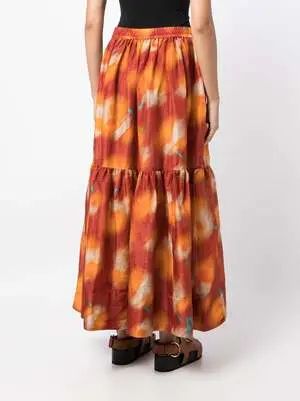 LEE MATHEWS Abstract-print Linen-silk Skirt