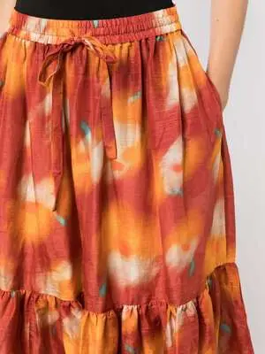 LEE MATHEWS Abstract-print Linen-silk Skirt