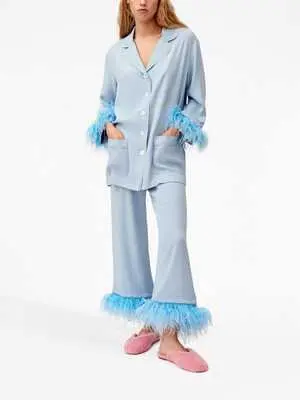 Sleeper Feather-trim Pyjamas - Blue