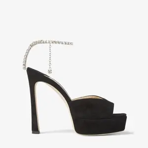 JIMMY CHOO Saeda Sandal Platform 125 Suede Platform Sandals With Crystal Embellishment /crystal