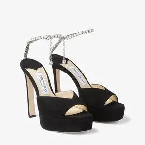JIMMY CHOO Saeda Sandal Platform 125 Suede Platform Sandals With Crystal Embellishment /crystal
