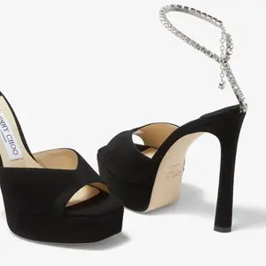 JIMMY CHOO Saeda Sandal Platform 125 Suede Platform Sandals With Crystal Embellishment /crystal