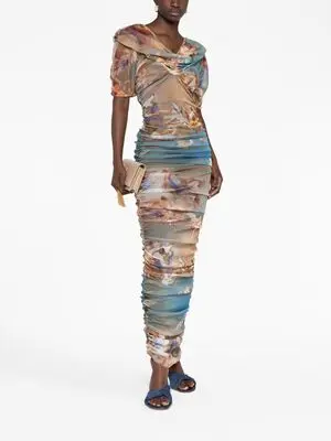 Balmain Sky-print Tulle Maxi Dress