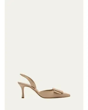 Manolo Blahnik Maysli Leather Pumps - Beige