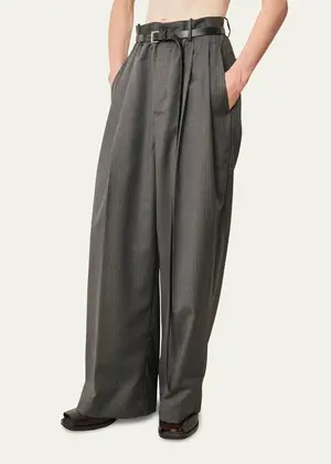 Hed Mayner Pinstripe Wide-Leg Trousers - Grey | Editorialist
