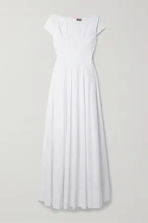 Staud Wells Pleated Stretch-cotton Poplin Maxi Dress